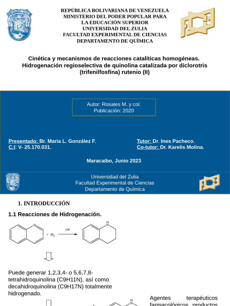 Presentación PP8 Maria Luiza Paper Rosales 2020 | PDF | Catálisis | Hidrogenación