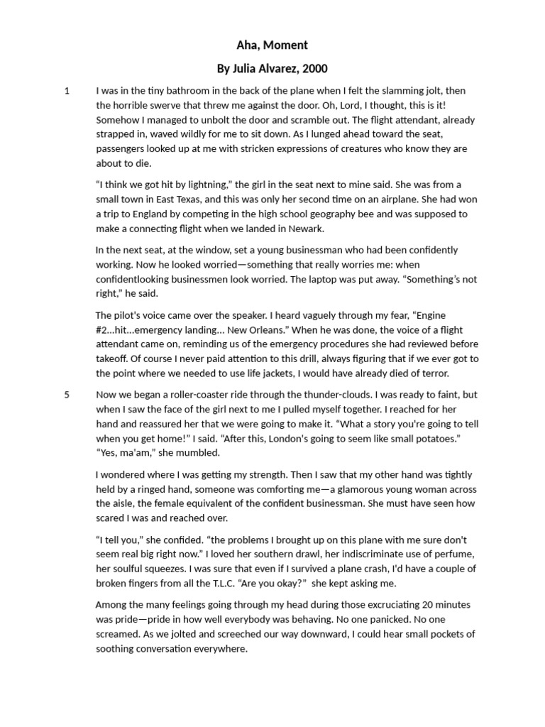 Aha Moment by Julia Alvarez | PDF