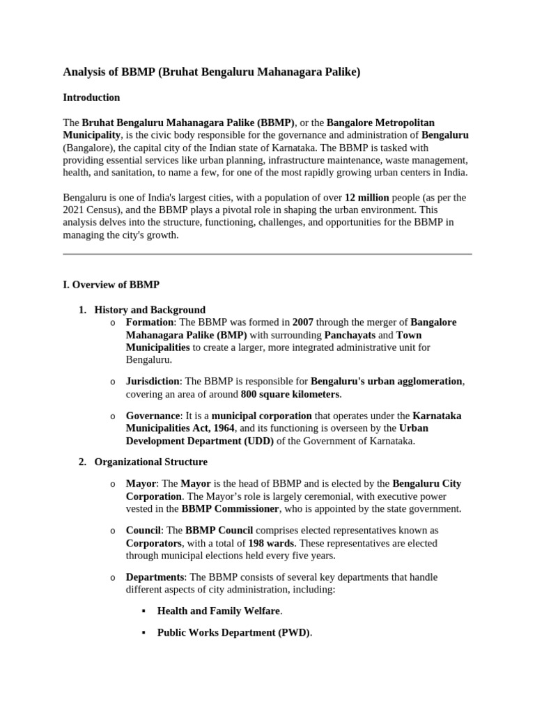 Analysis of BBMP New | PDF | Bangalore | Pollution