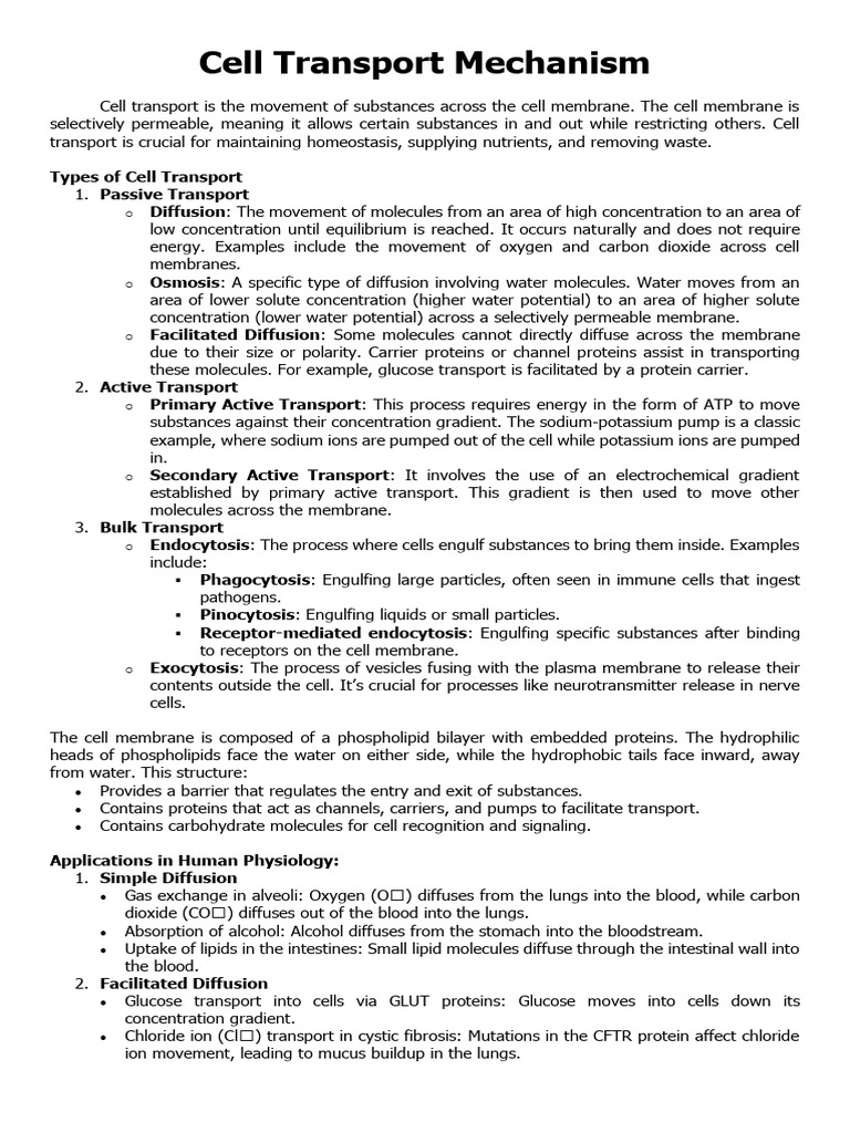 Cell Transport Mechanism | PDF | Cell Membrane | Cell Biology