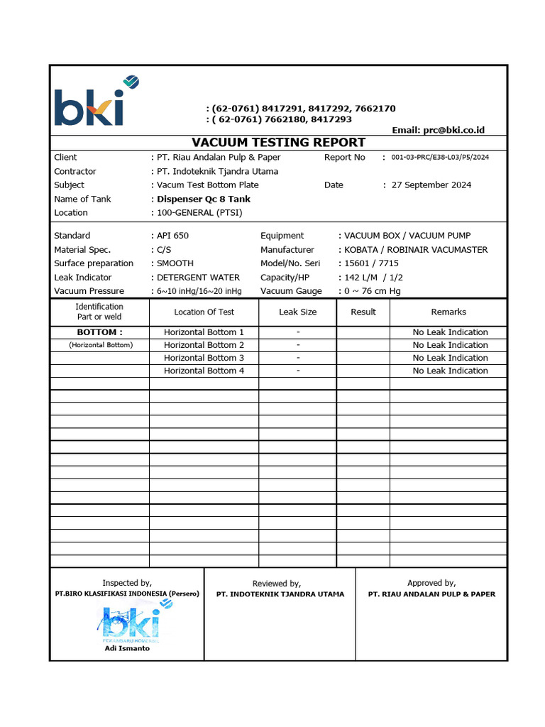 Report Vacuum QC 8 (27-9-2024) | PDF | Vacuum | Hydraulics
