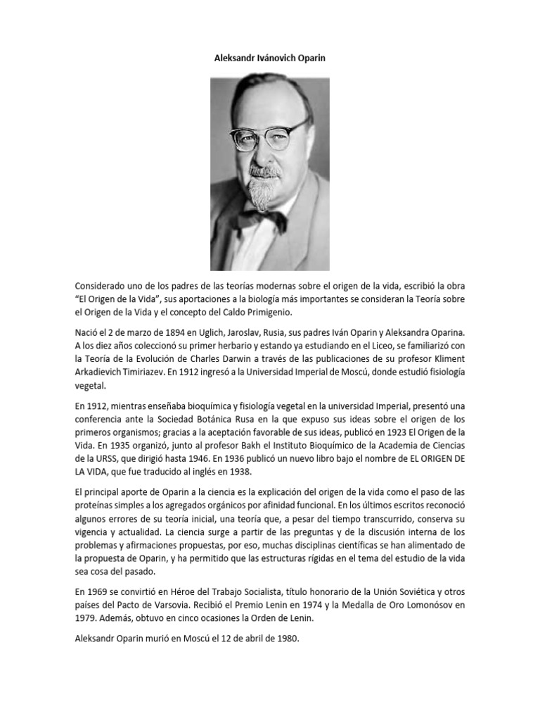Aleksandr Ivánovich Oparin | PDF