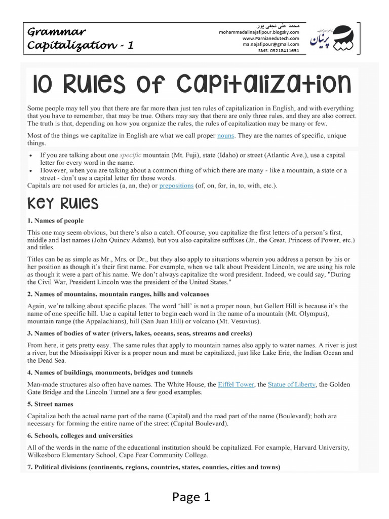 Grammar - Capitalization - 1 | PDF