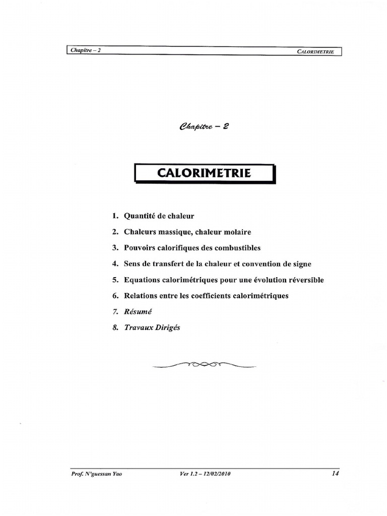 Calorimétrie - Cours&Résumé | PDF