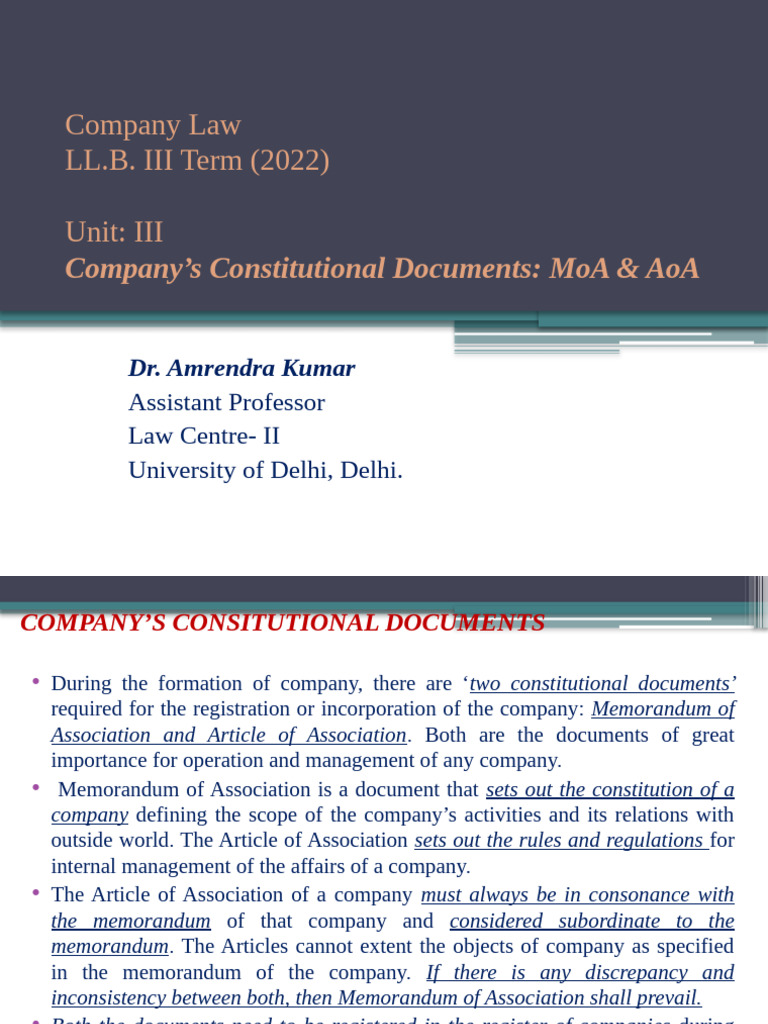 Company Law - Unit III-1 | PDF | Articles Of Association | Lawsuit