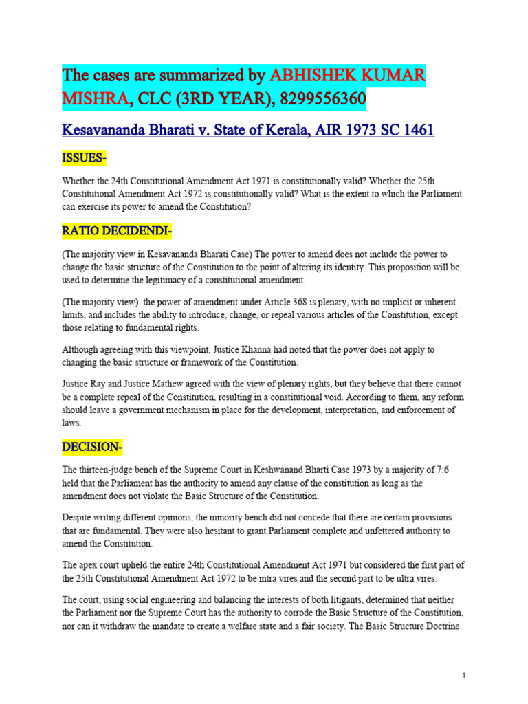 Key Supreme Court Cases on Constitutional Amendments | PDF