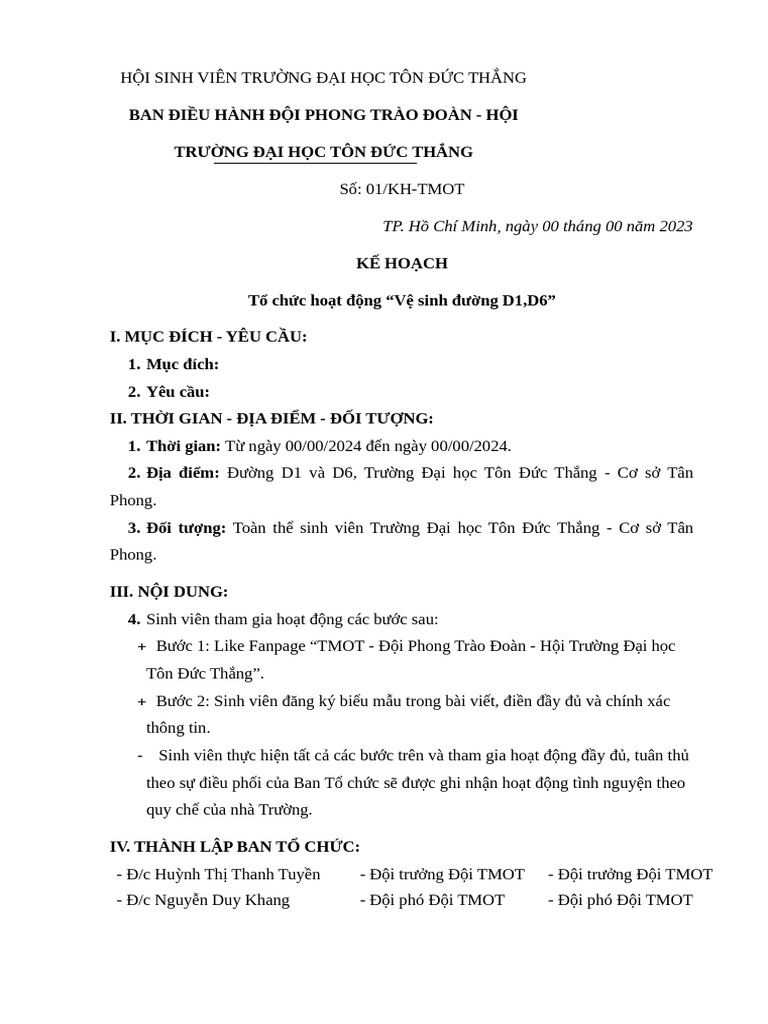 Hội Sinh Viên Trường Đại Học Tôn Đức Thắng | PDF