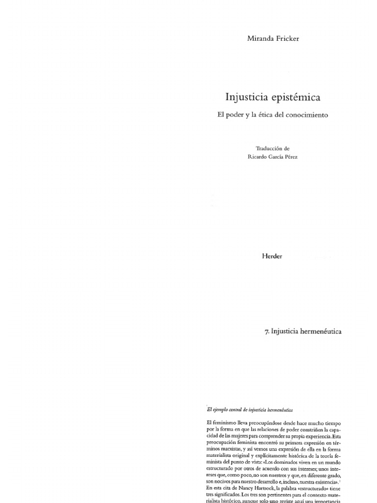 Miranda Fricker - Injusticia Epistemica. | PDF