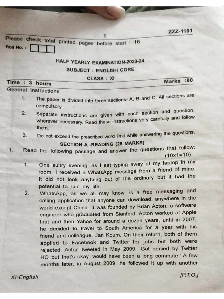 2023 Half Yearly Question Paper | PDF