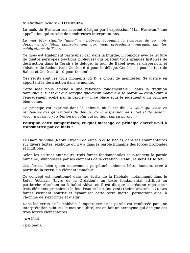 Heshvan : Parole et Engagement Spirituel | PDF | Livre de la Genèse | Noé