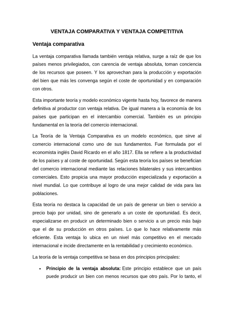 Ventaja Comparativa y Ventaja Competitiva | PDF | Ventaja comparativa | El comercio internacional