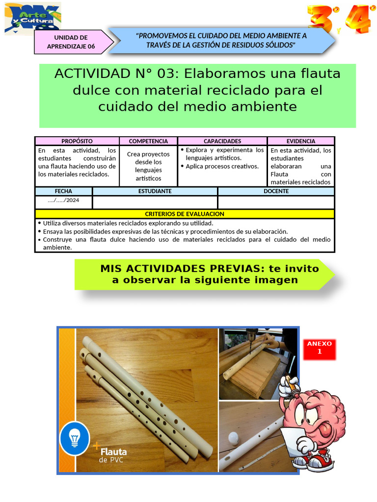 Flauta Dulce con Material Reciclado | PDF | Reciclaje | Flauta