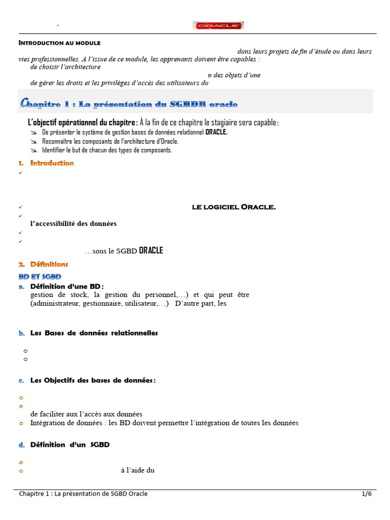 1 - Chapitre 1 La Présantation de SGBDR Oracle PDF | PDF | Bases de données | Base de données Oracle