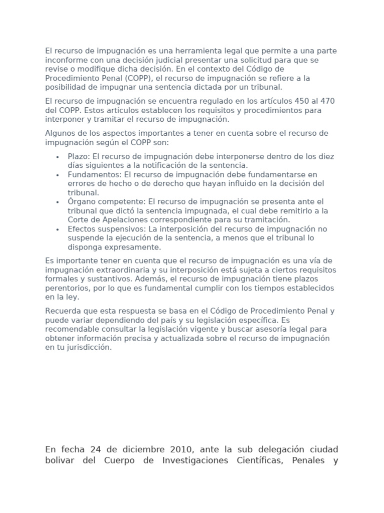Recurso de Impugnación en el COPP | PDF | Sentencia (ley) | Apelación