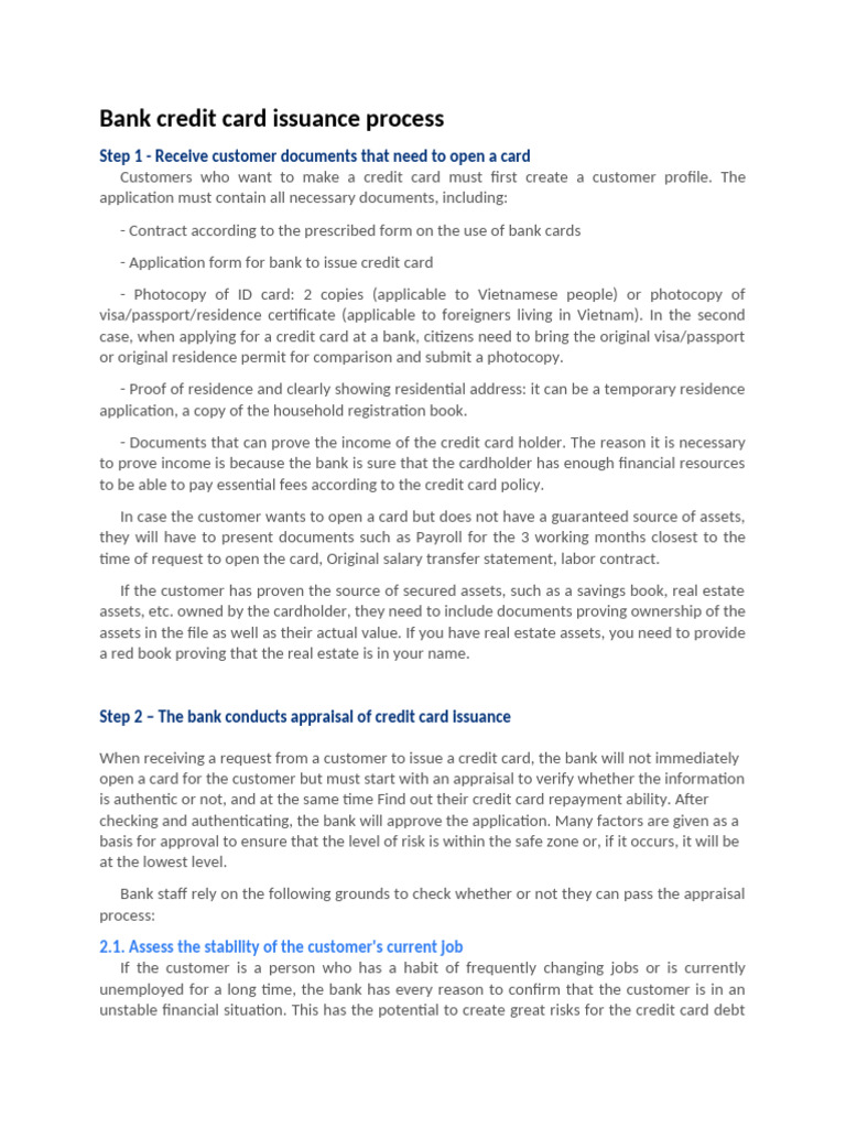 Bank Credit Card Issuance Process | PDF | Credit Card | Banks