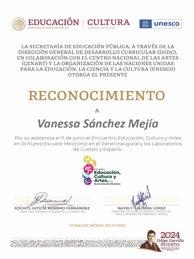 Reconocimiento Vanessa Mejía | PDF