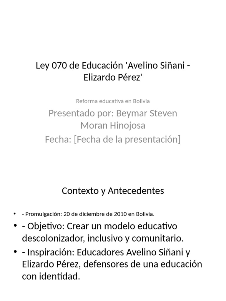 Ley 070 Bolivia Presentacion | PDF