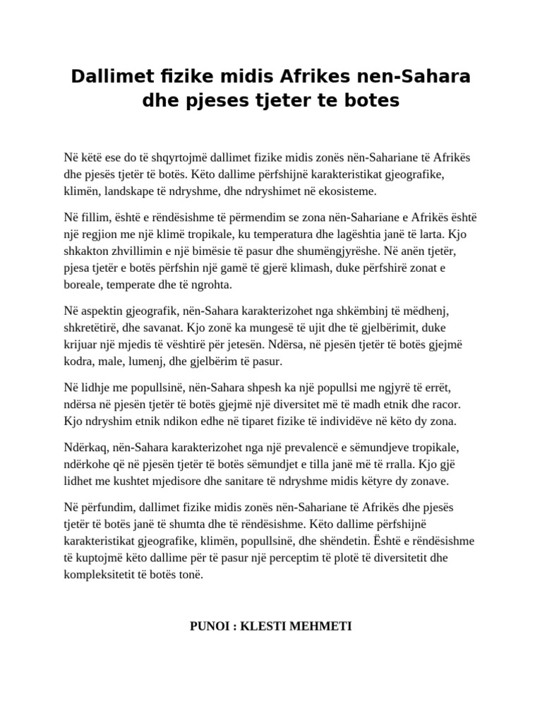 Dallimet Fizike Midis Afrikes Nen Sahara Dhe Peses Tjeter Te Botes | PDF Dallimet Fizike Midis Afrikes Nen Sahara Dhe Peses Tjeter Te Botes | PDF