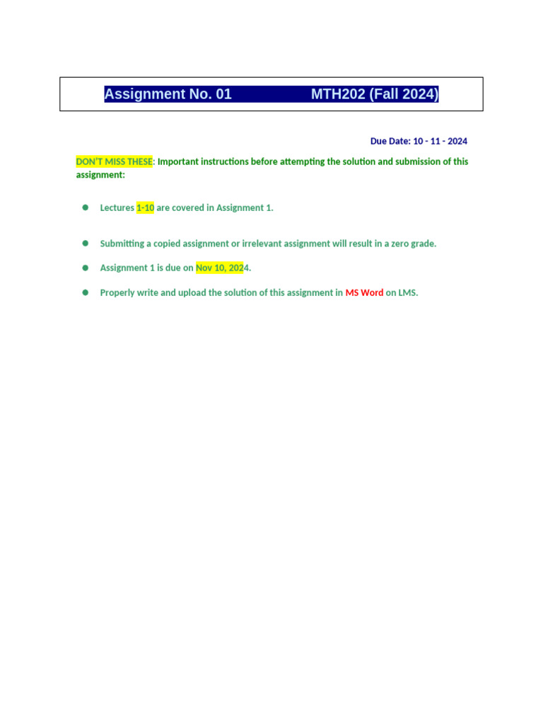 Fall 2024 - MTH202 - 1 | PDF