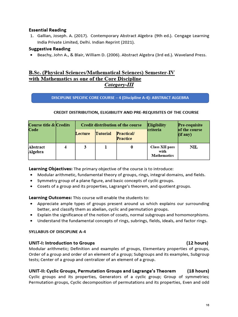 PSE Sem-4 Syllabus | PDF | Group (Mathematics) | Diffraction