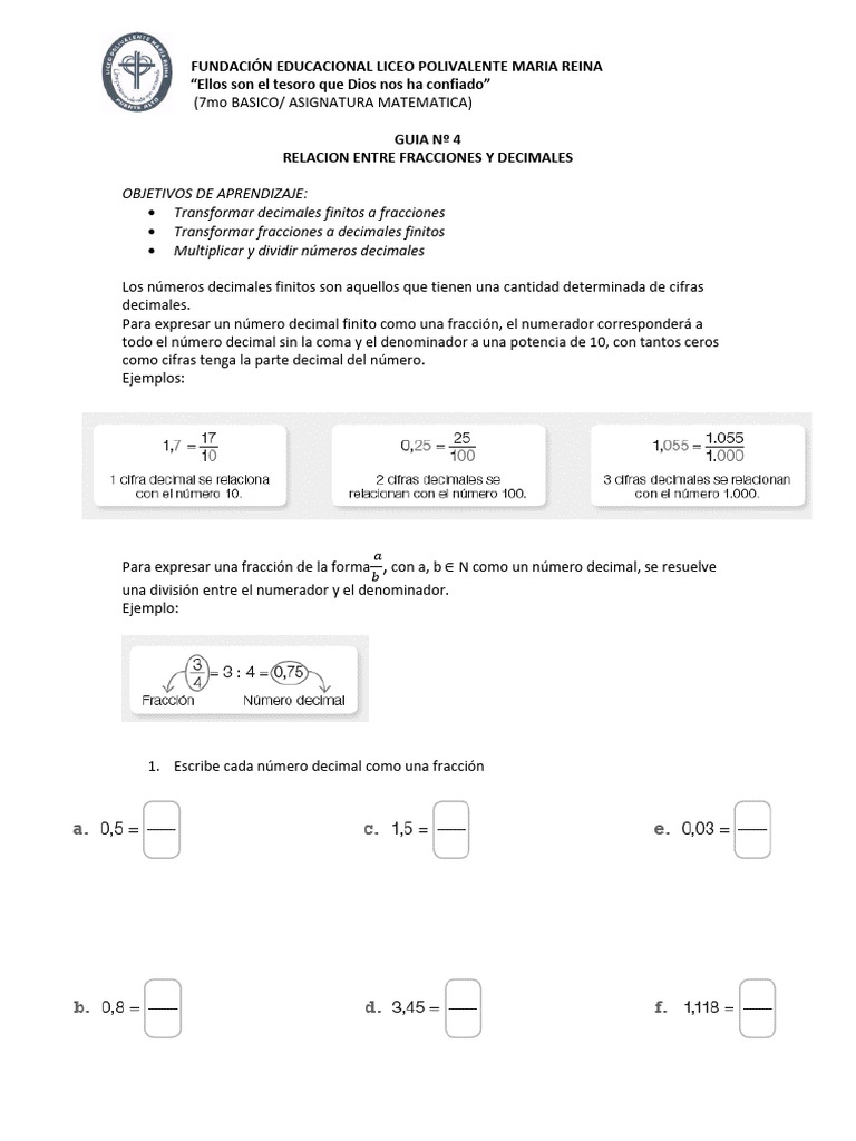 Guia 4 Septimo Basico Matematica | PDF | Multiplicación | Matemáticas