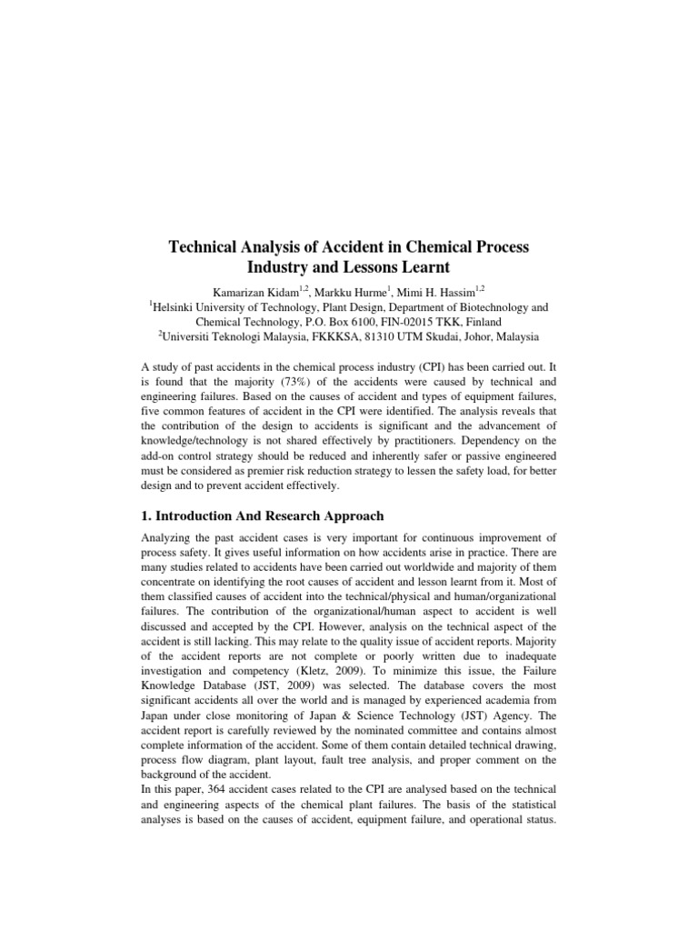 Technical Analysis of Accident in Chemical Process Industry | PDF ...
