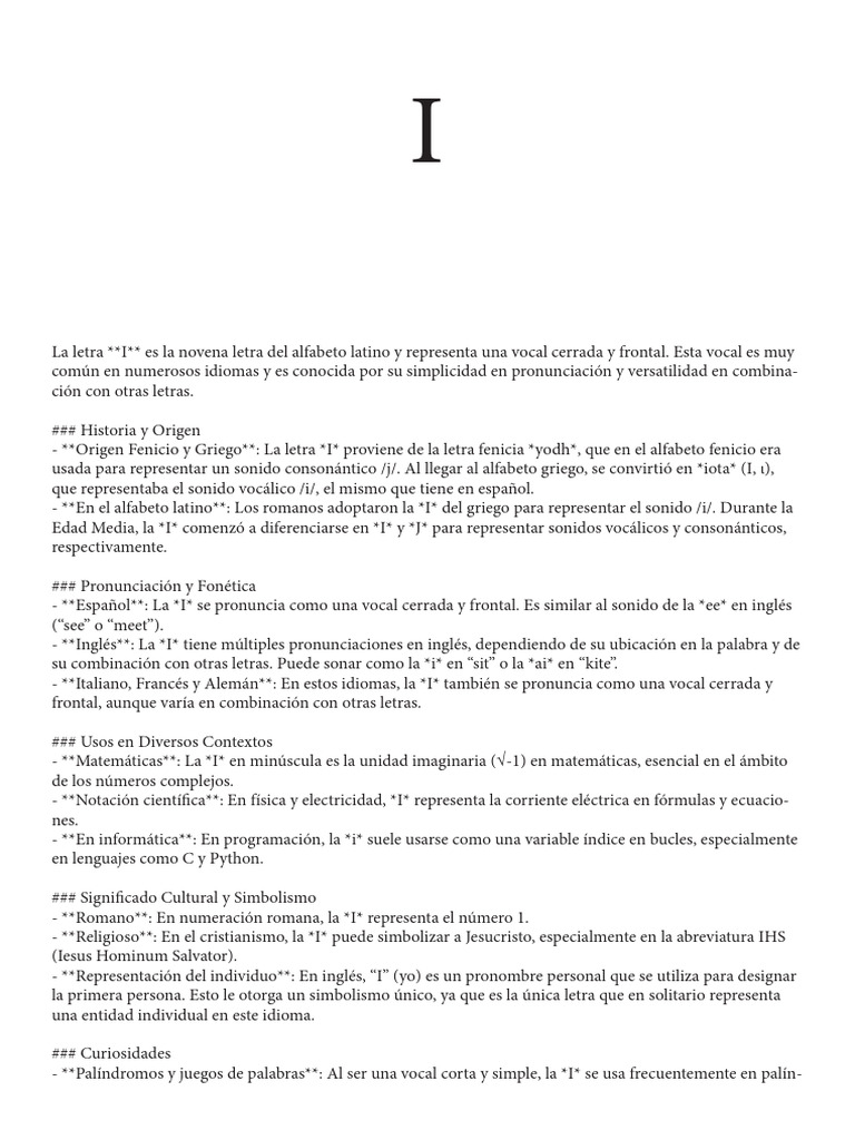 La Letra I: Historia y Usos | PDF
