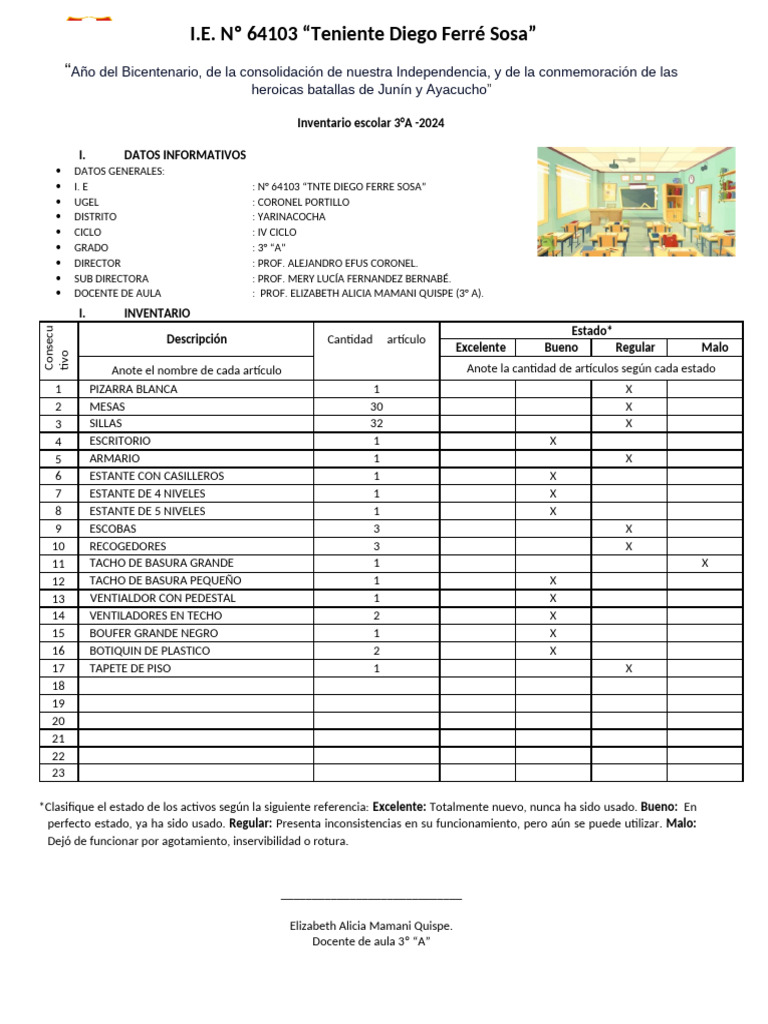 Invertario Escolar 3a-2024 | PDF