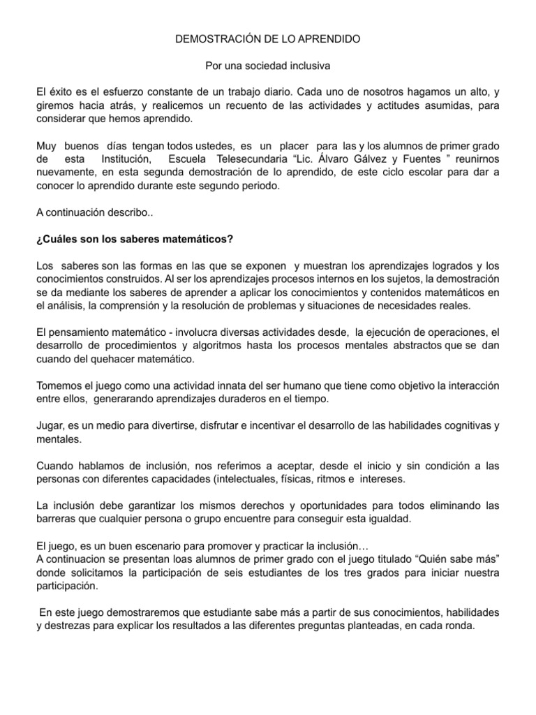 Demostración de Lo Aprendido | PDF