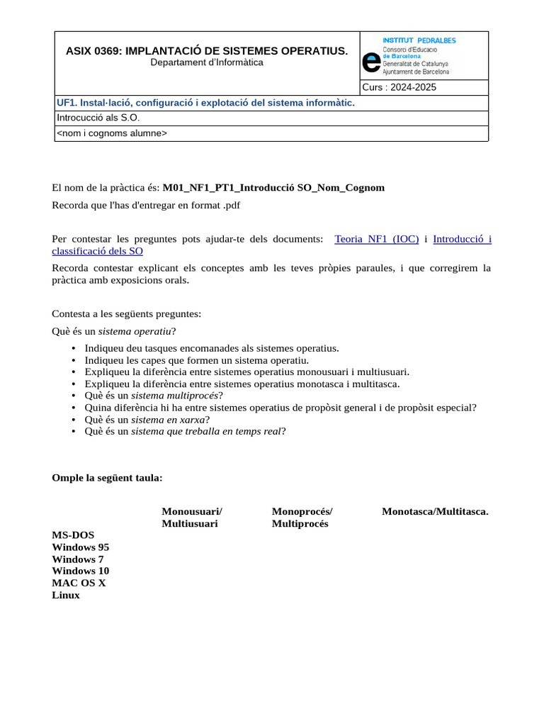 RA1 NF1 PT1 Introducció SO | PDF