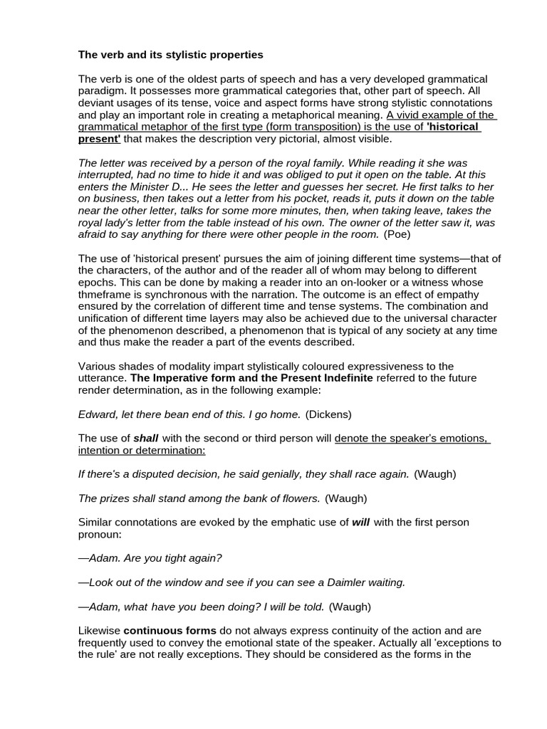 The Verb and Its Stylistic Properties | PDF | Verb | Grammatical Tense