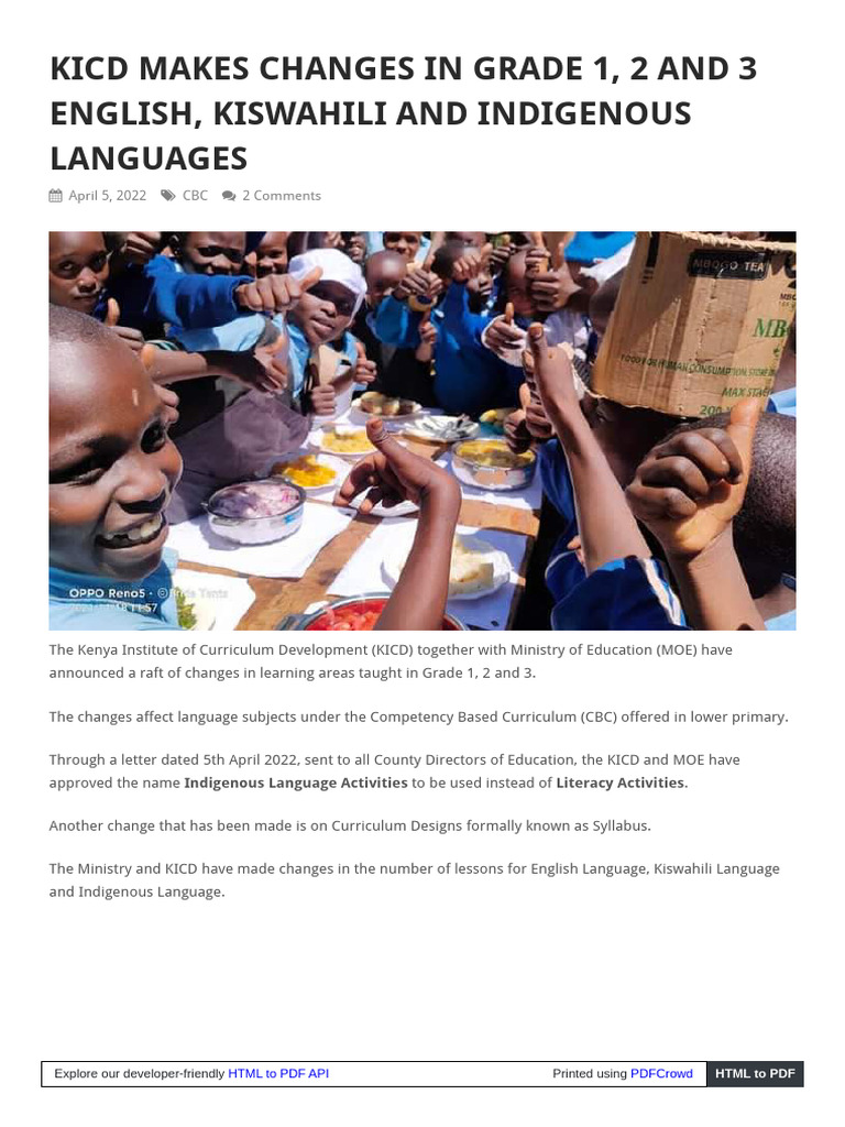 Arena Co Ke Kicd Makes Changes in Grade 1 2 and 3 English Ki | PDF ...
