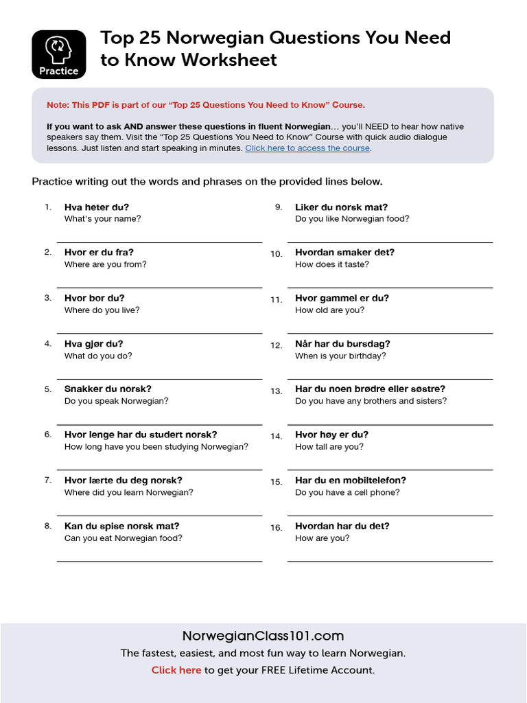 Norwegian Top25 Worksheet | PDF