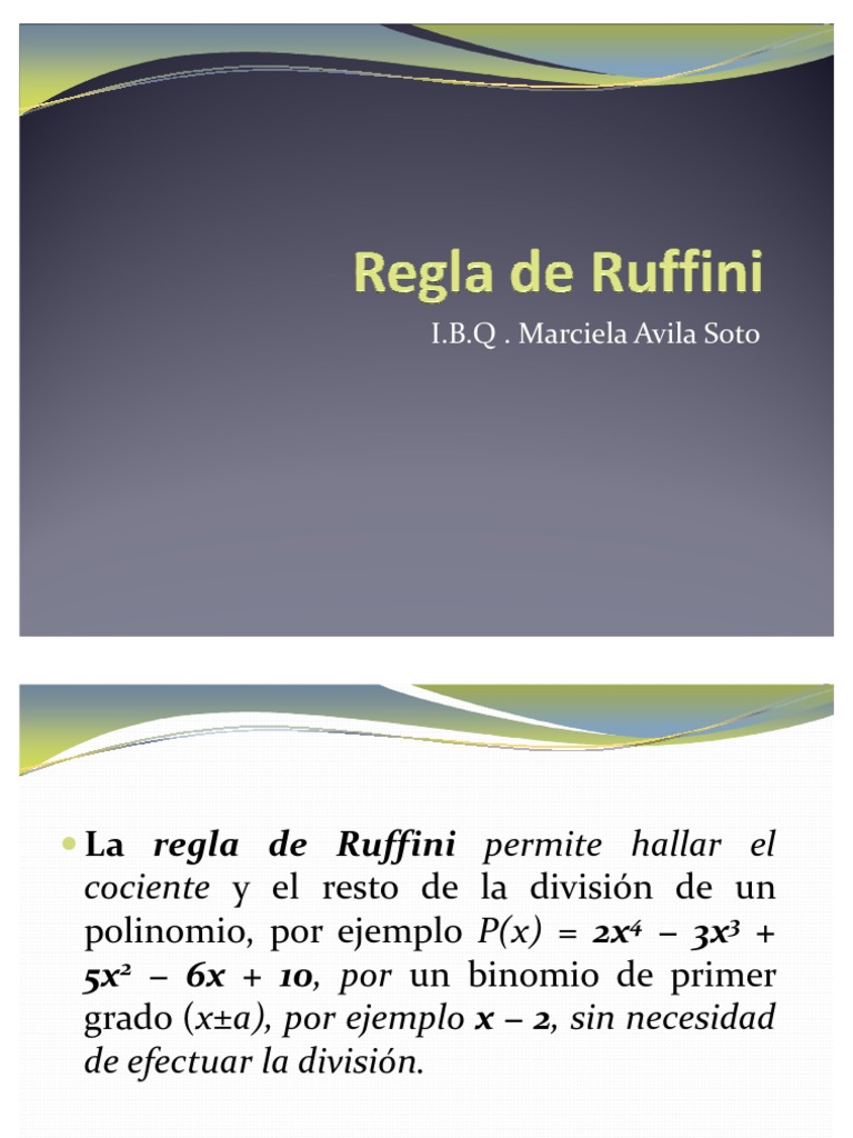 Método de Ruffini: Ejemplos y Ejercicios | PDF