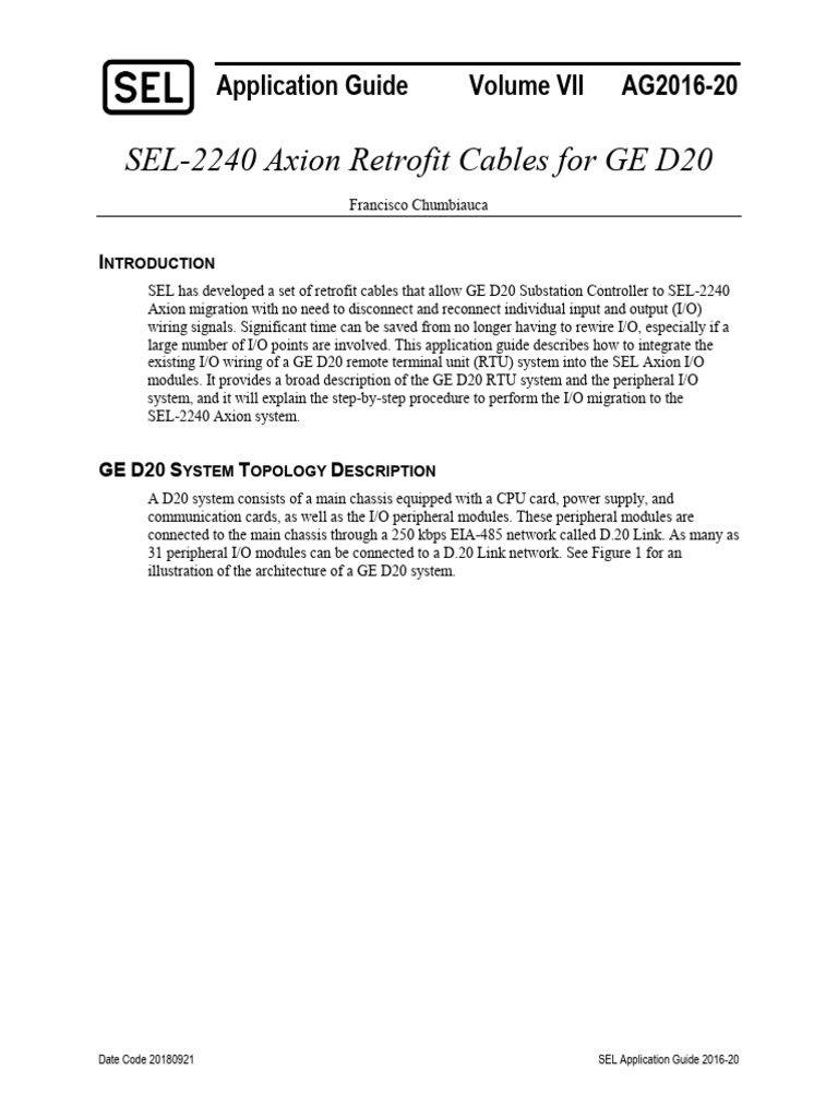 SEL-2240 Axion Retrofit Cables For GE D20 | PDF | Electrical Connector ...