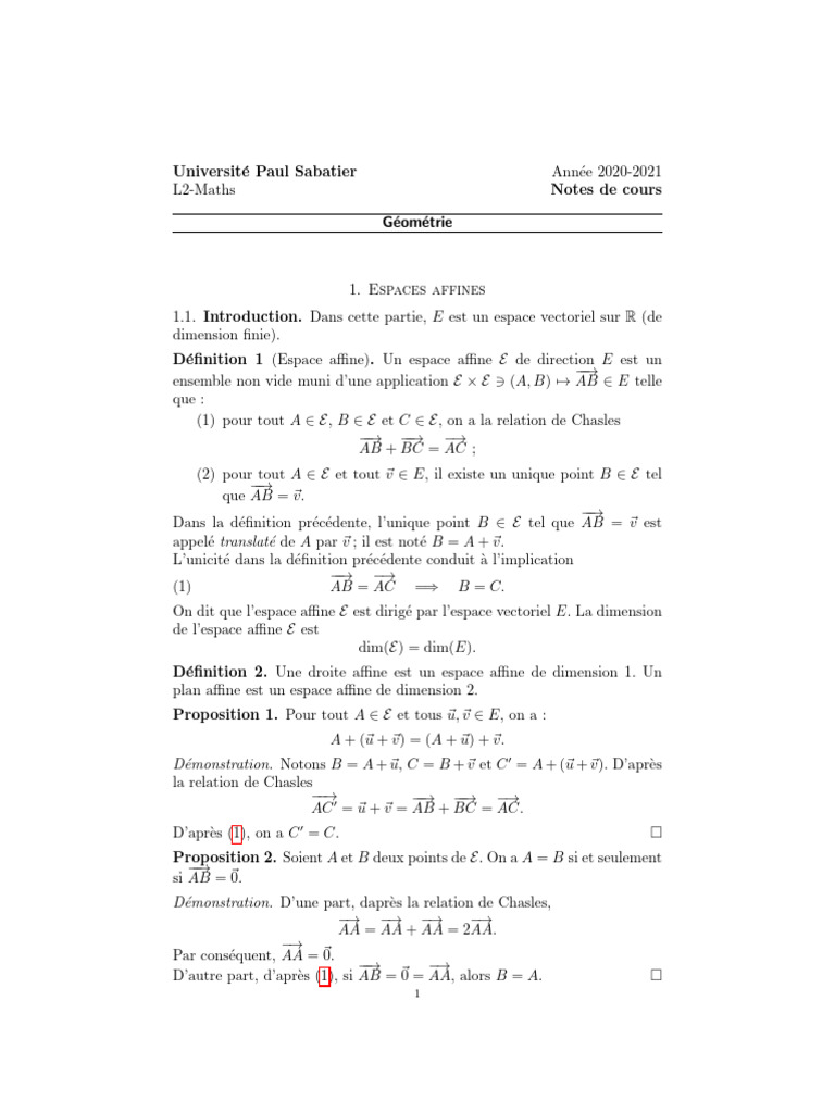 Exercices Corrigés sur Espaces Affines | PDF | Coordonnées cartésiennes ...