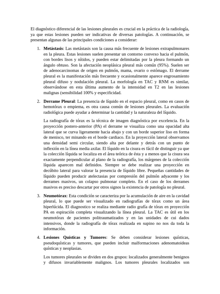 El Diagnóstico Diferencial de Las Lesiones Pleurales Es Crucial en La Práctica de La Radiología ...