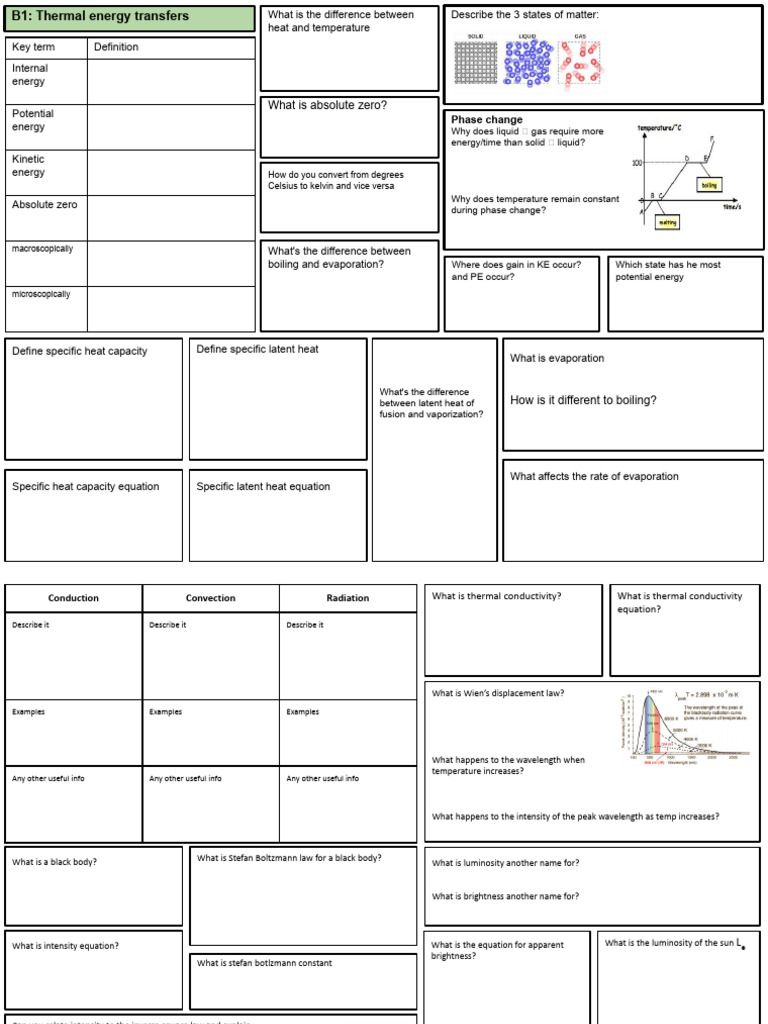 B1 Summary sheet | PDF | Heat | Temperature