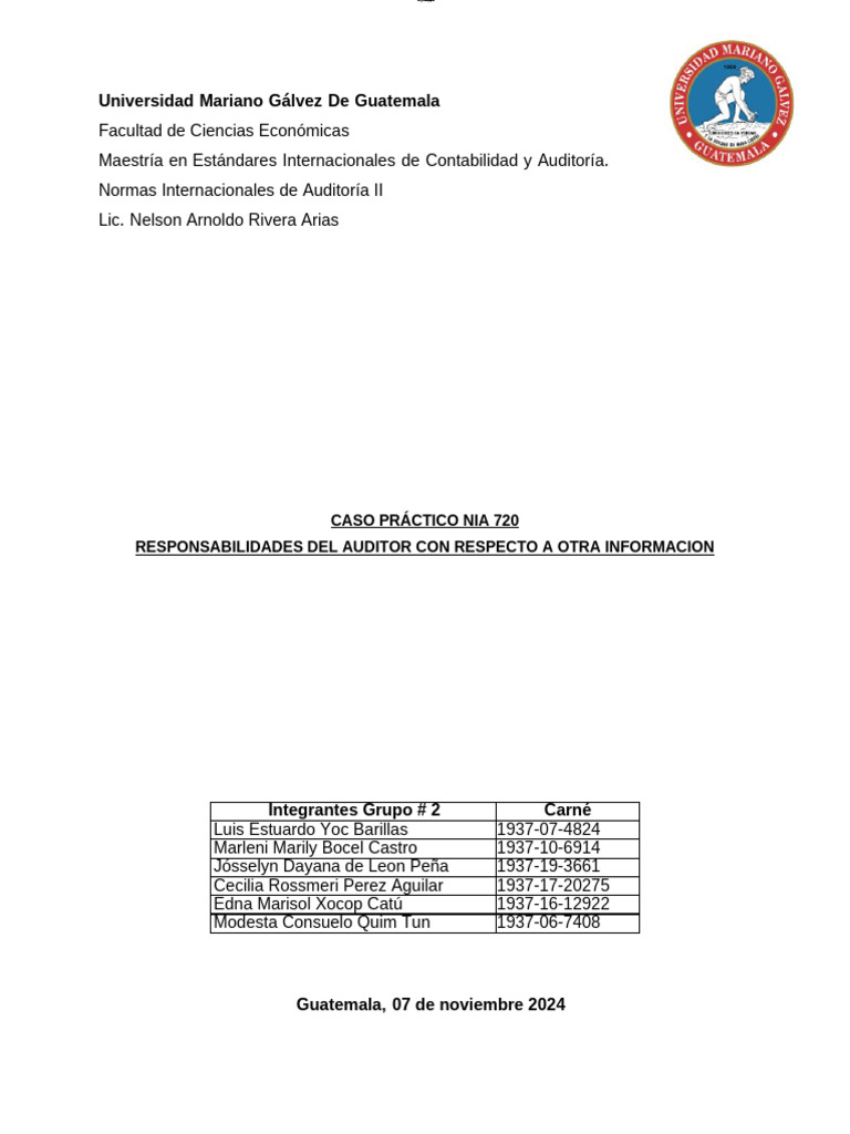 NIA 720 - Practico - Grupo 2 | PDF | Auditoría | Preocupación continua