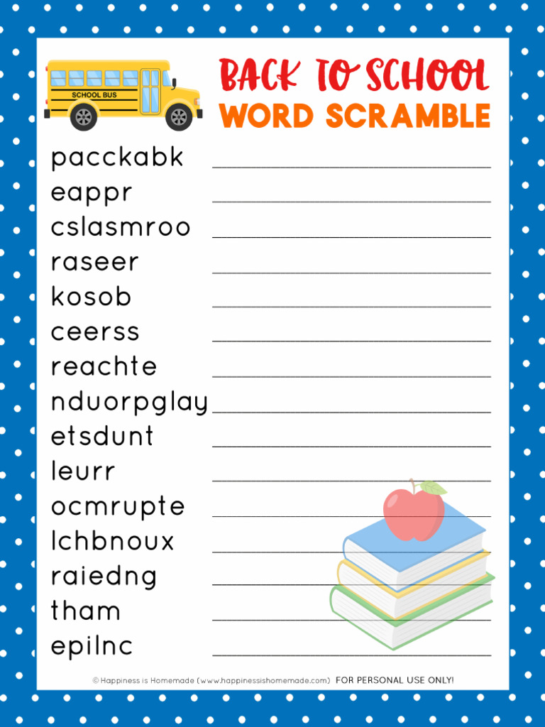 Back To School Word Scramble With Answer Key | PDF