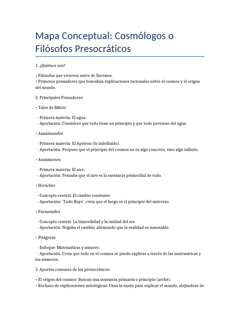 Mapa Conceptual Presocraticos | PDF | Ciencias sociales