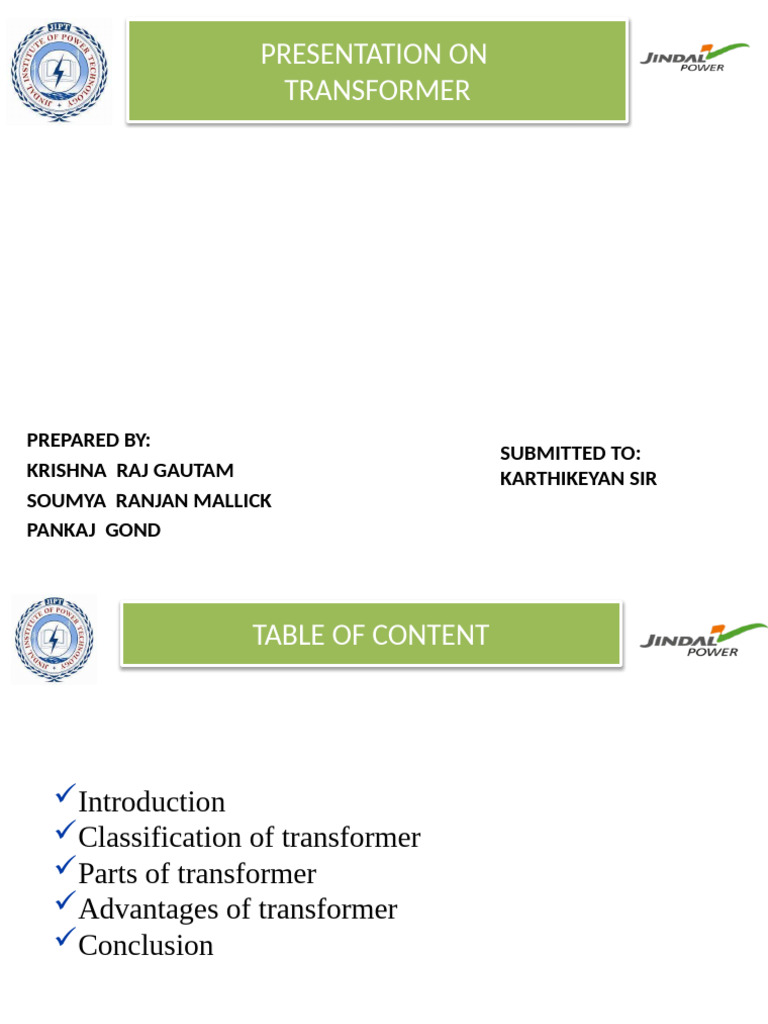 Presentation On Transformer | PDF | Transformer | Inductor