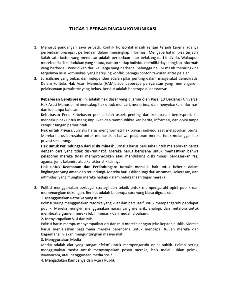 Tugas 1 Perbandingan Komunikasi | PDF | Politik
