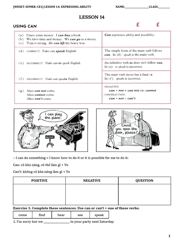 LESSON 14 - Can - Can't and Question With Be and Do | PDF