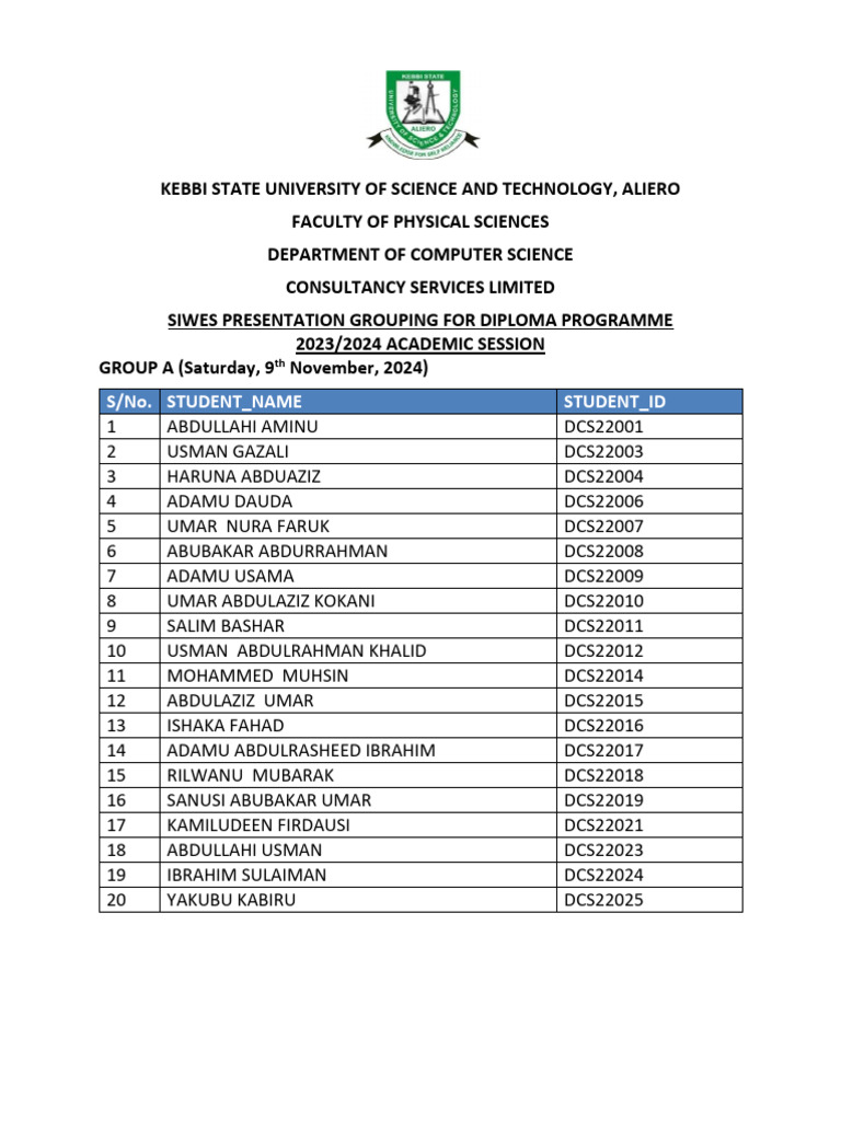SIWES Grouping-1 | PDF