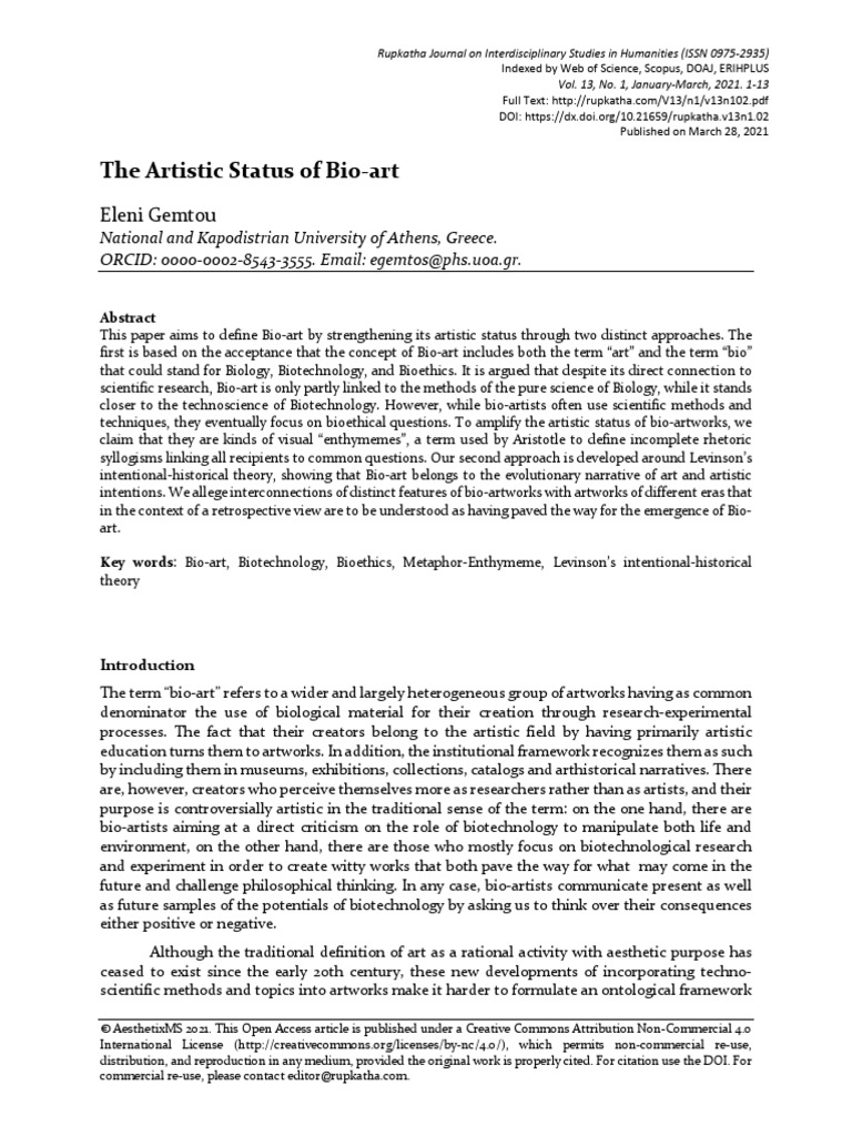 Defining Bio-Art's Artistic Status | PDF | Science