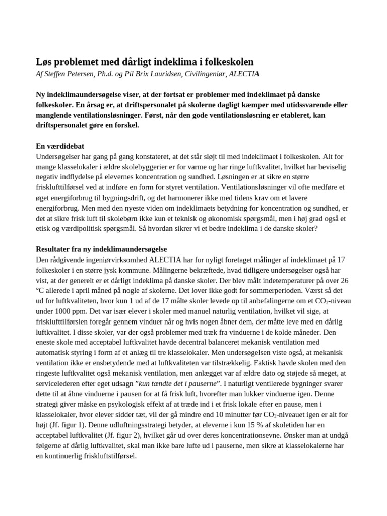 Indeklima På Skoler | PDF