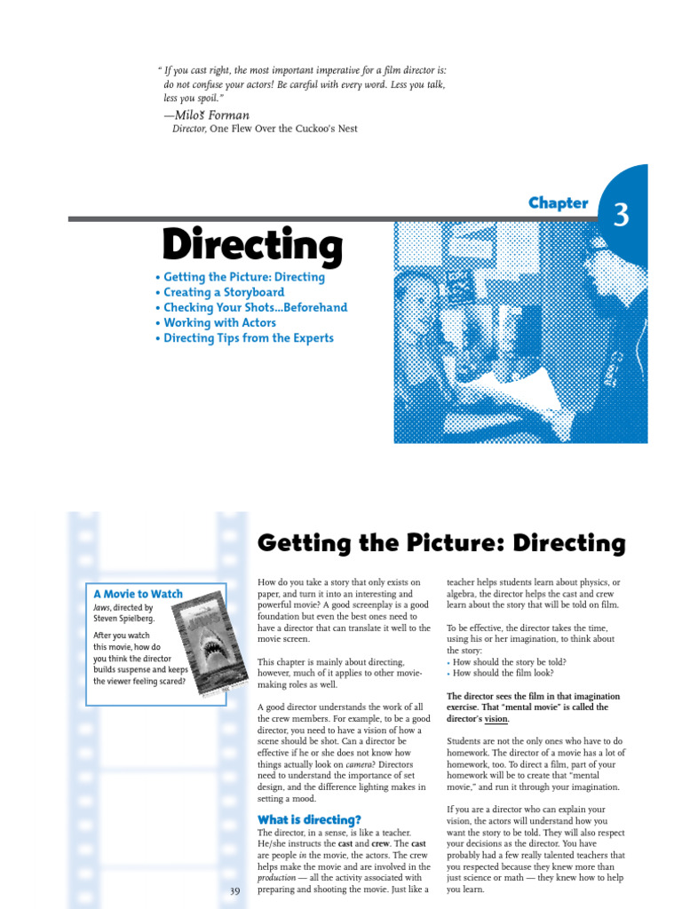 Chapter 3 - Directing | PDF | Film Director | Filmmaking