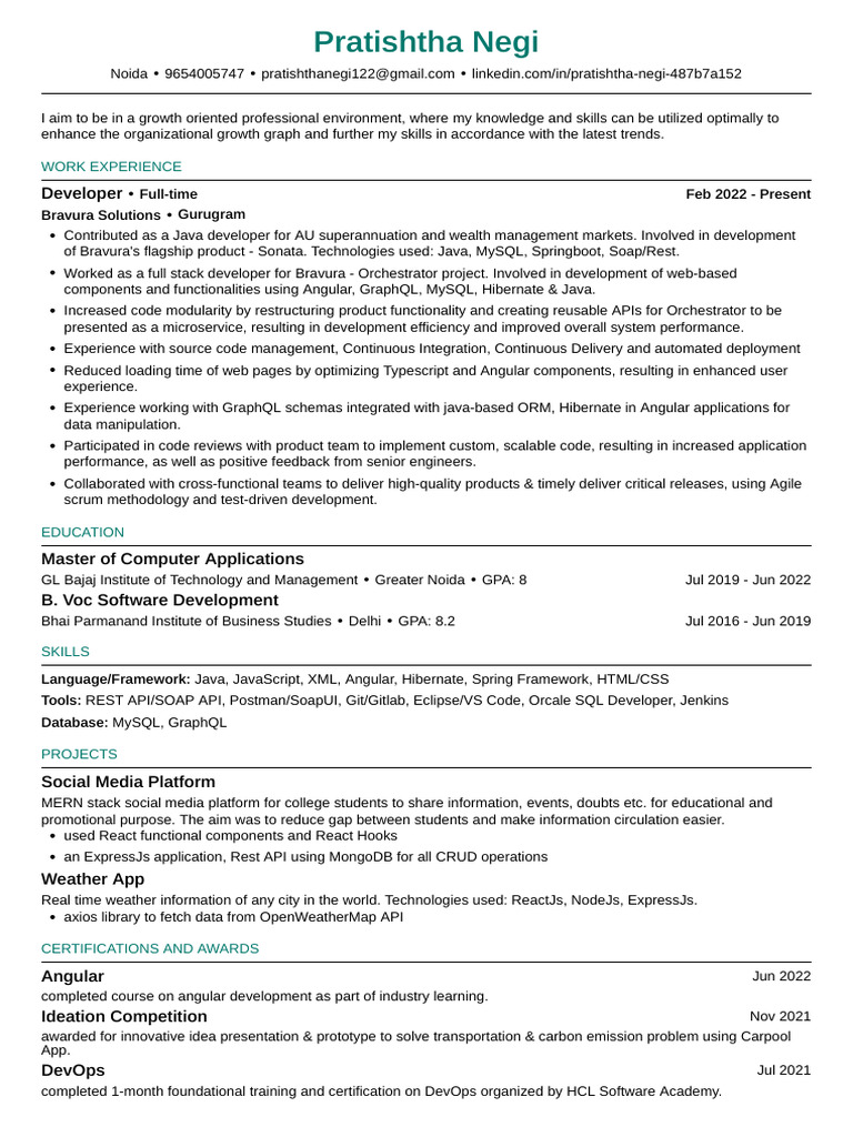 PratishthaNegi-resume | PDF | Computing | Software Engineering