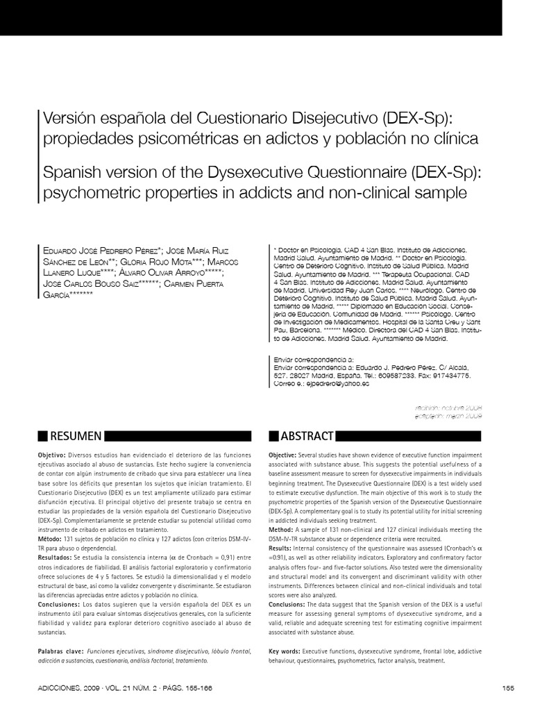 Propiedades psicométricas del DEX-Sp | PDF | Lóbulo frontal | Madrid